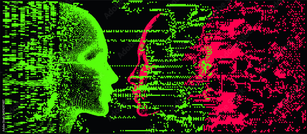 Distorted silhouettes of two heads. Conceptual image of facial ...