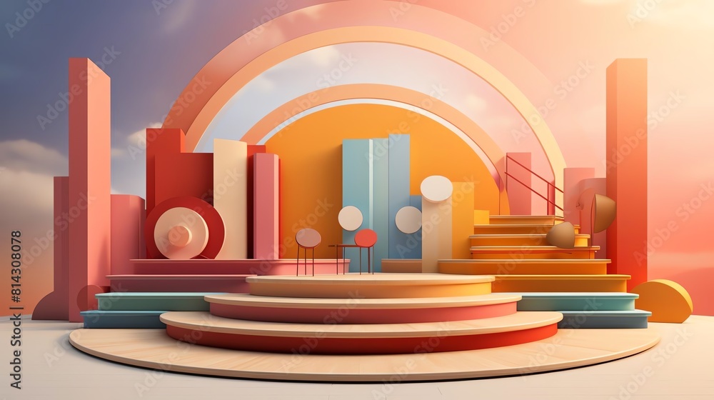 Contest winner podium flat design side view talent show 3D render ...