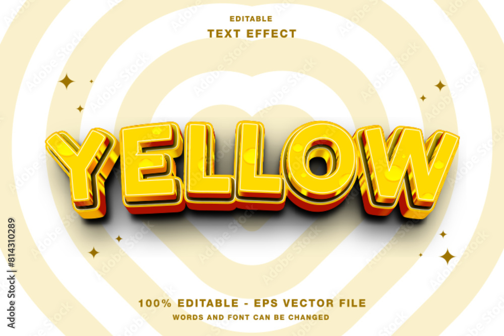 Yellow 3d text style effect template editable Stock Vector | Adobe Stock