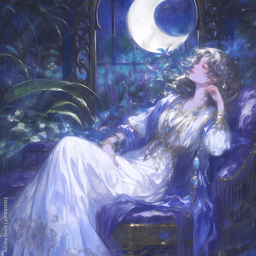 A Majestic Fantasy Portrait of a Regal Woman Under the Full Moon ...