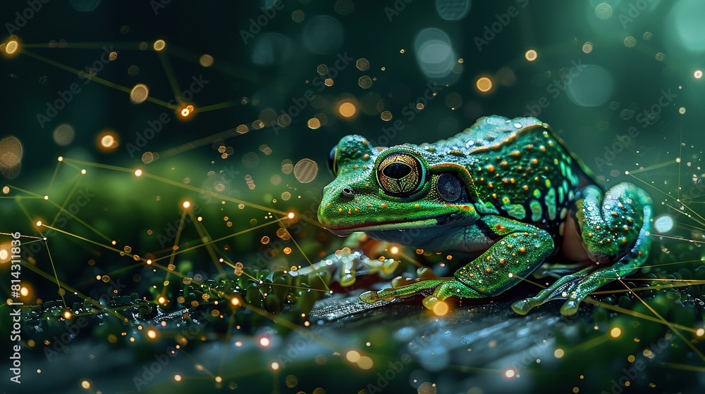 Big data visualization. A digital frog in flow information. Information ...