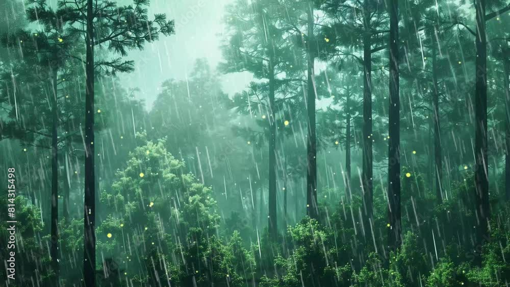 nature background with pine forest during rainstorm lush trees ...