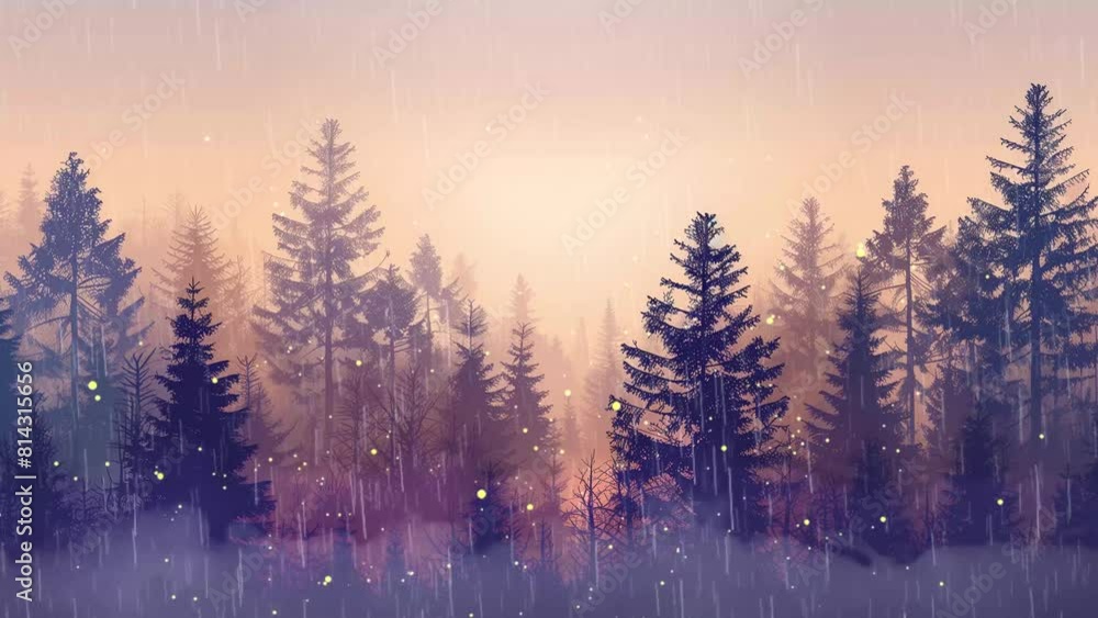 pine forest silhouette wood tree background wild. seamless looping ...