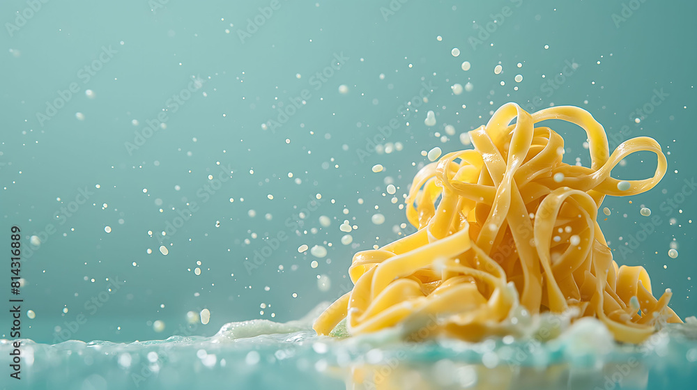 Water splashing onto noodles on a pastel color background Stock ...