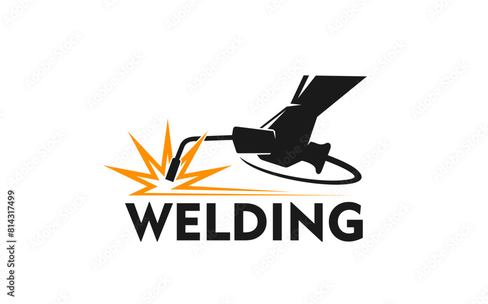 Weld icon. Welder hand with metal work tool and sparks. Gas metal arc ...