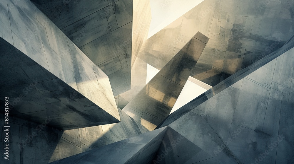 Abstract geometric shapes intersect and overlap, forming a dynamic ...