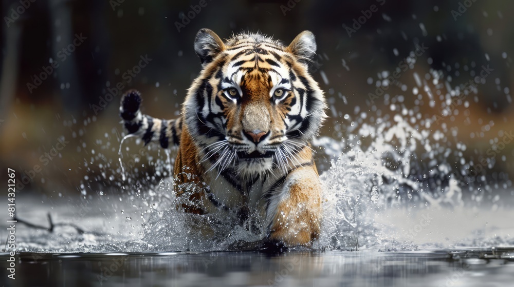 Siberian tiger, Panthera tigris altaica, low angle photo direct face ...