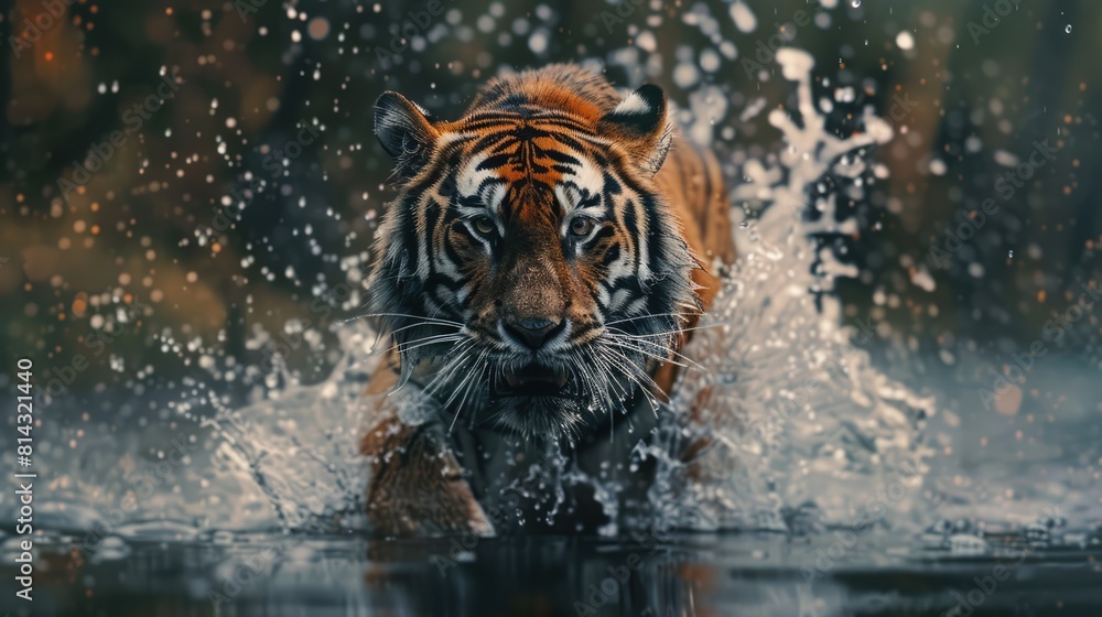 Siberian tiger, Panthera tigris altaica, low angle photo direct face ...