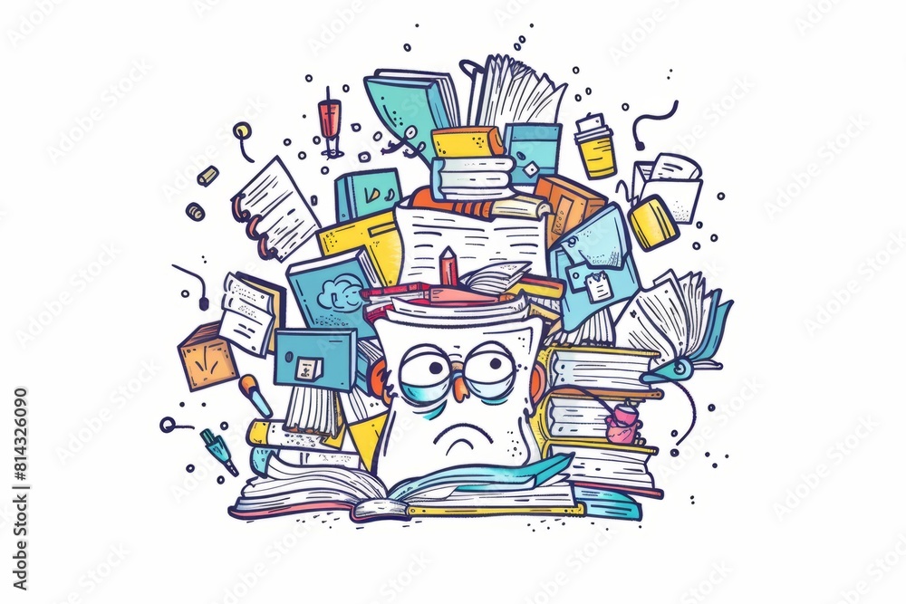 Cartoon cute doodles of a character hoarding knowledge and information ...