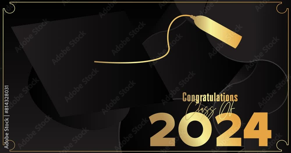 Black and gold class of 2024 Graduation animation. Vintage party ...