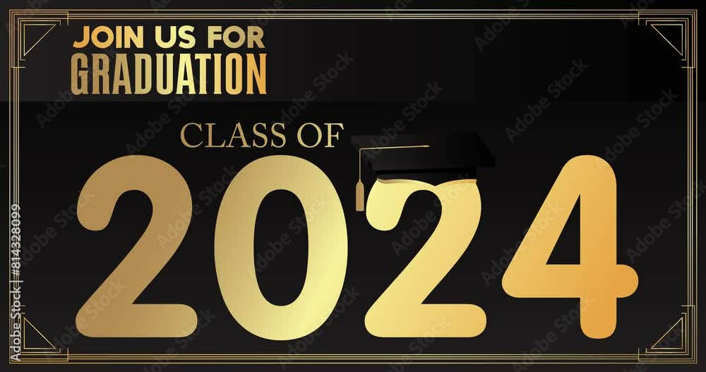 Black and gold class of 2024 Graduation animation. Vintage party ...