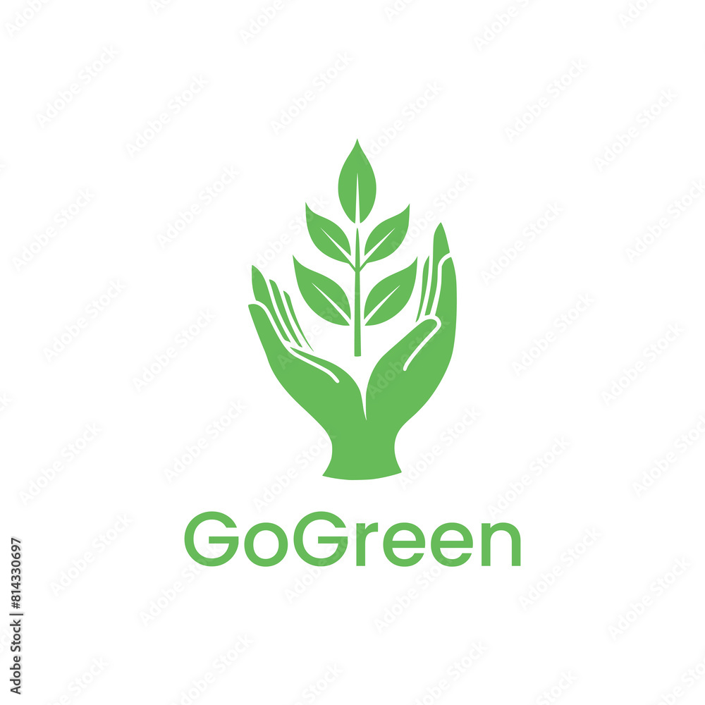 Go Green logo design concept, combination leaf with hand logo icon ...