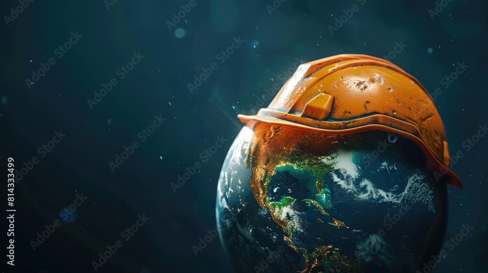Symbol of safety and health at work: the planet Earth and the helmet. A ...