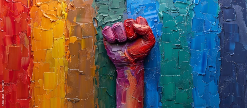 Pride fist, LGBT gay, rainbow hand LGBTQ flag day fight, oil painting ...