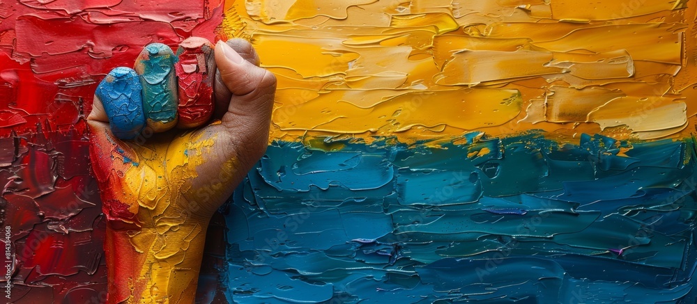 Pride fist, LGBT gay, rainbow hand LGBTQ flag day fight, oil painting ...