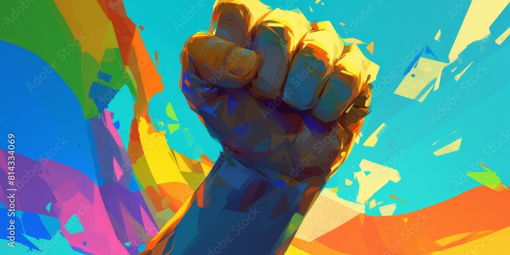 Pride fist, LGBT gay, rainbow hand LGBTQ flag day fight, oil painting ...