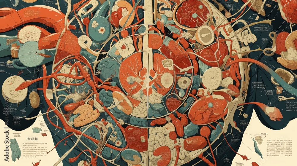 An educational poster with diagrams of the human body segmented into ...