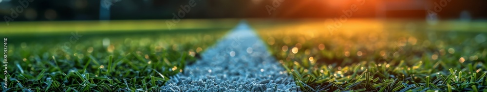 Close-up of artificial turf, grass track and field track on soccer ...