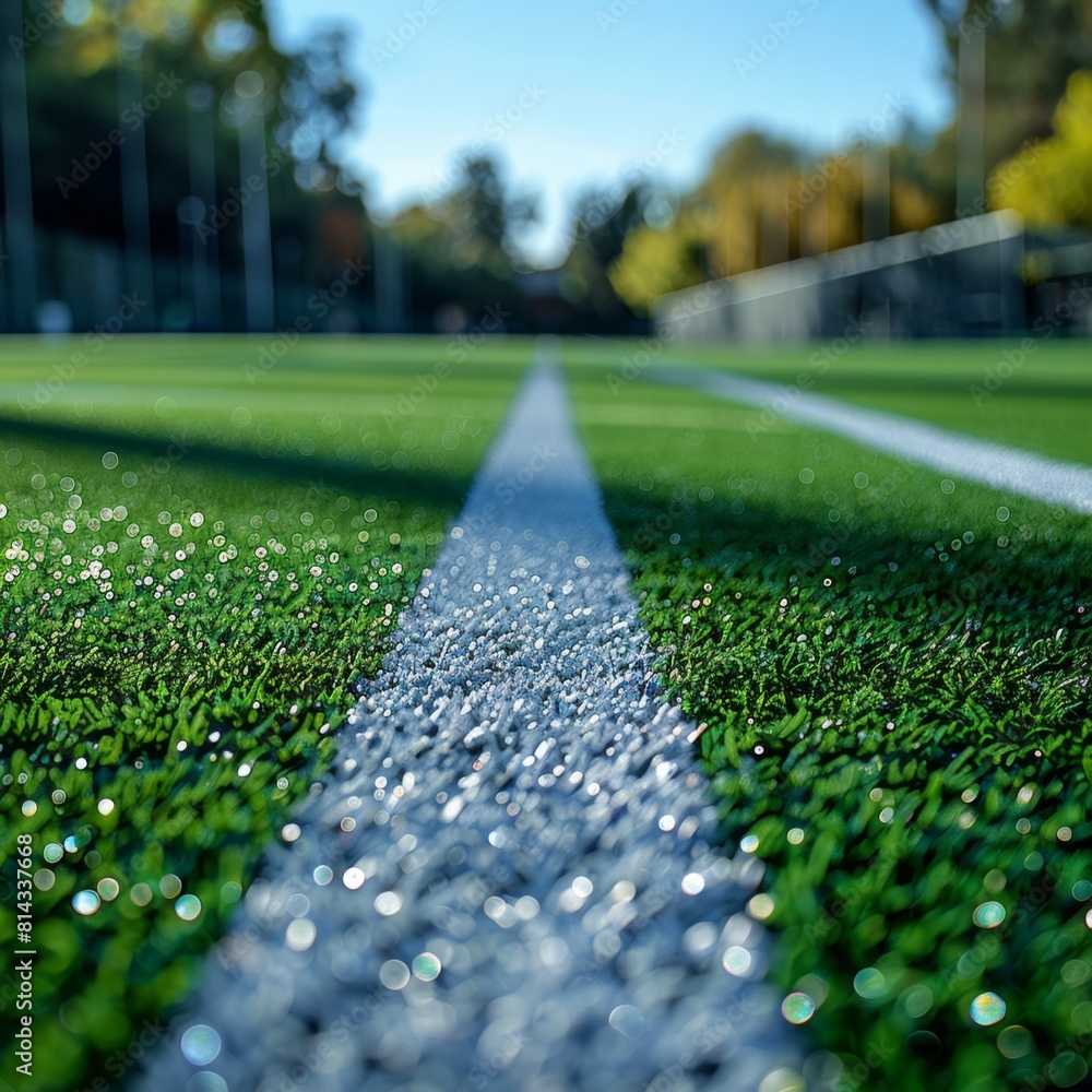 Close-up of artificial turf, grass track and field track on soccer ...