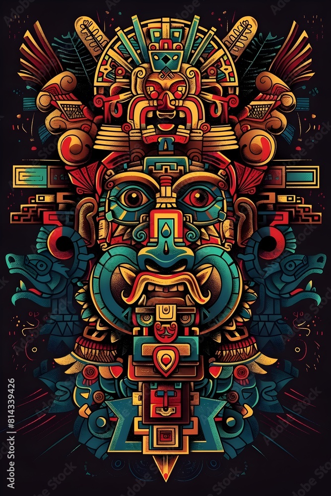 Mayan Inspired Tattoo Design with Vibrant Symbols and Motifs on ...