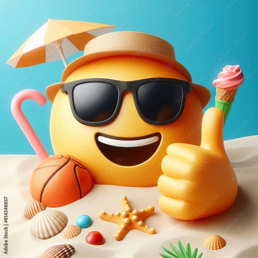 Summer thumbs up emoji on a white background for summer poster design ...