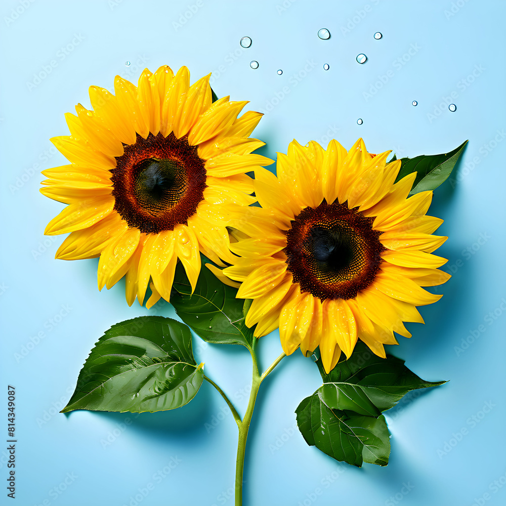 Yellow sunflower flower with leaves collection isolated on white ...