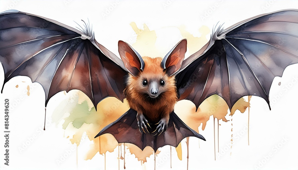 Picture watercolor of Drawing of brown bat flying on isolated on cut ...