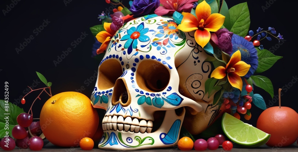 stunning still-life photo render of a Mexican Skull Calavera Stock ...