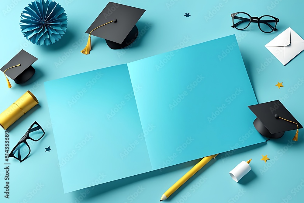 ภาพประกอบสต็อก graduation party invitation template with festive ...
