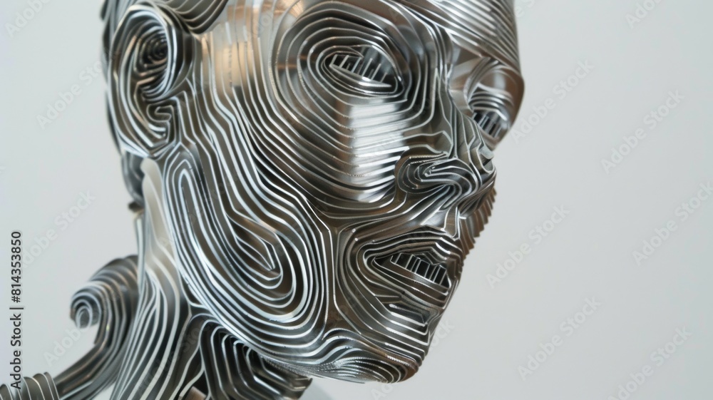 Envision a sculpture made entirely of neodymium metal , super realistic ...