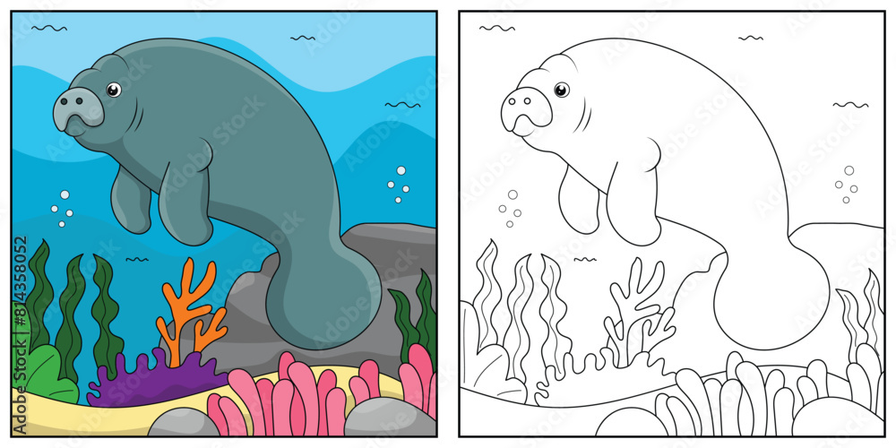 Dugong Animal Coloring Page Illustration Stock Vector | Adobe Stock