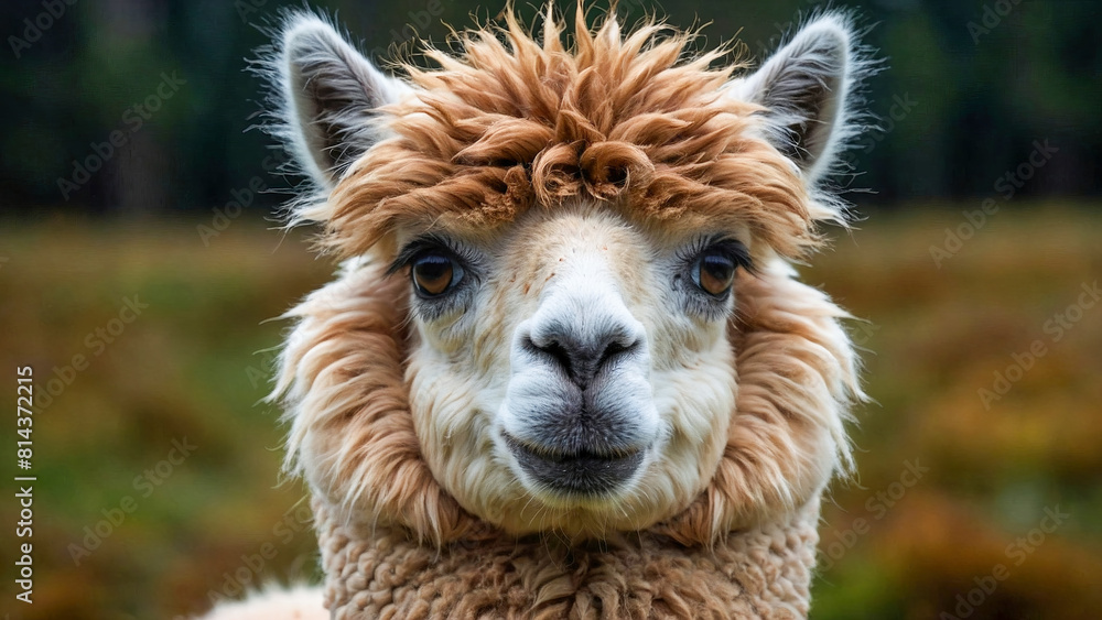 Cute furry alpaca portrait. The llama, Lama glama domesticated South ...