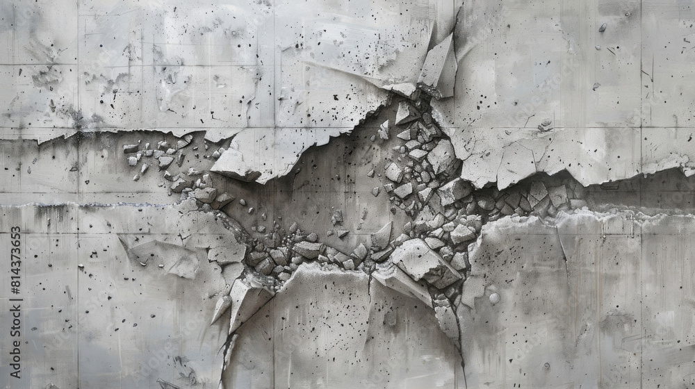 A jagged rupture tearing through the otherwise solid structure of a ...