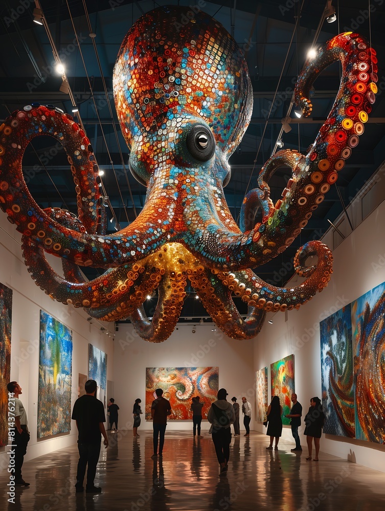 people looking large octopus sculpture museum color mosaics courtesy ...