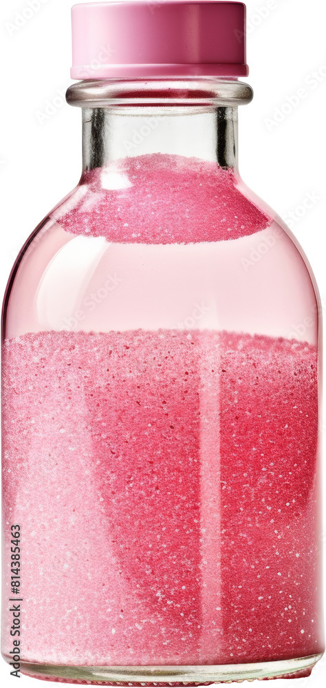 bottle of pink glitter powder isolated on white or transparent ...