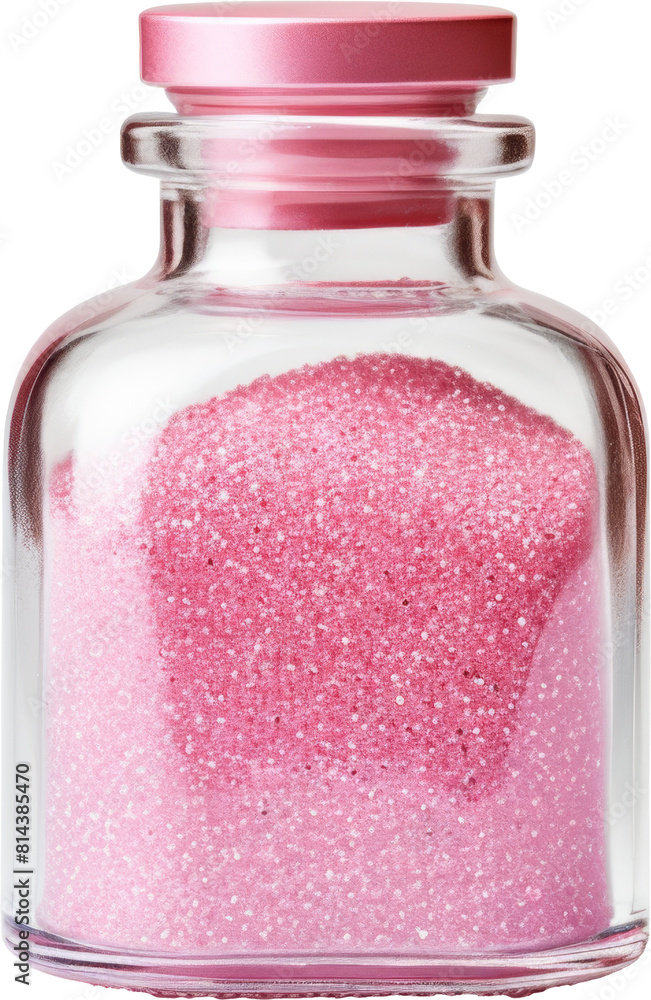 bottle of pink glitter powder isolated on white or transparent ...