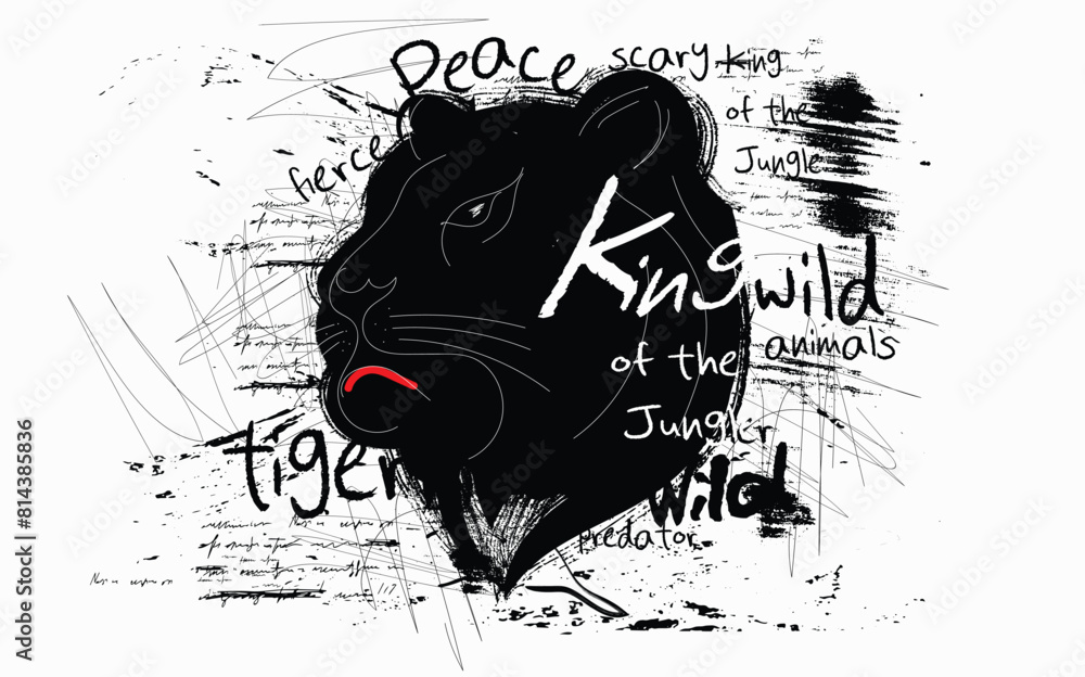 hand drawn tiger poster, painted with tiger brush strokes, tiger ...