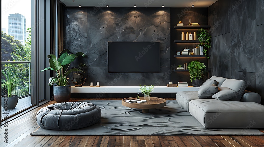 Advanced living room setup displaying dynamic contrasts with a black ...