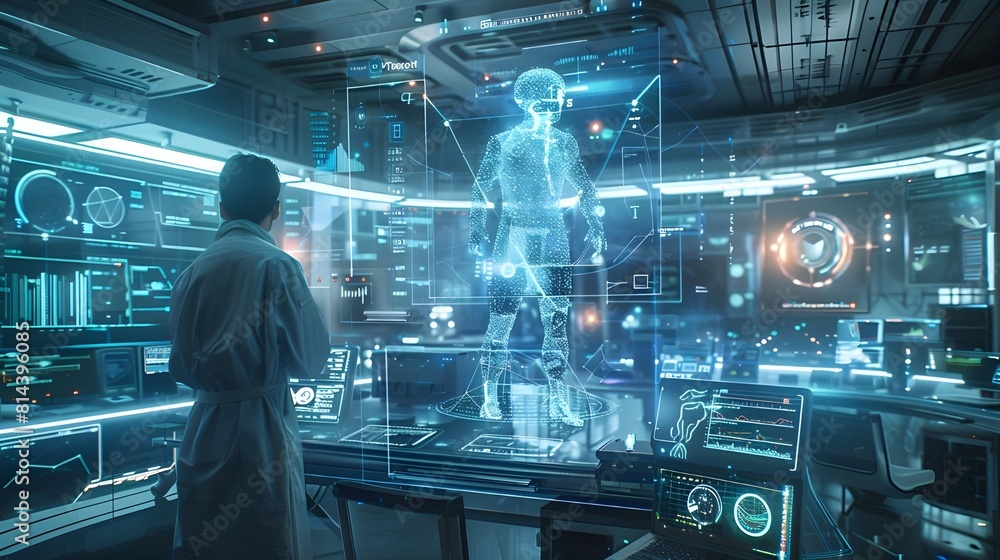 Doctor medical surgeon interact with 3D Graphical User Interface, VFX ...