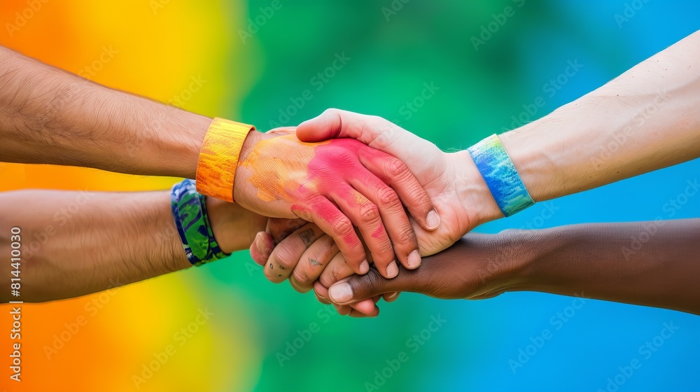 People of all colors holding hands, inclusive business mindset values ...