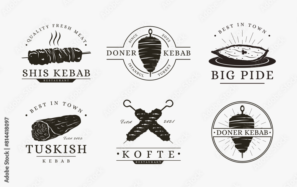 Set of Label Vintage Turkish food logo, Turkish cuisine logo vector on ...
