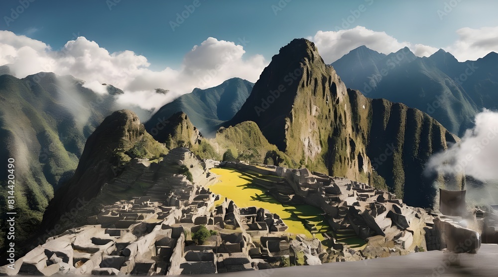 Vanilla sky with Machu picchu background in paper art and craft design ...