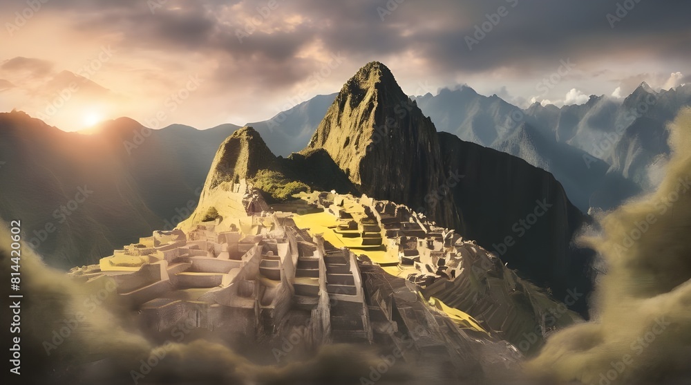 Vanilla sky with Machu picchu background in paper art and craft design ...