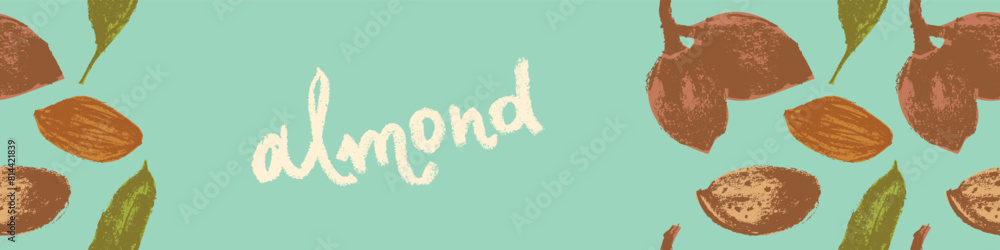 Almond banner background or label template design. Organic almond ...