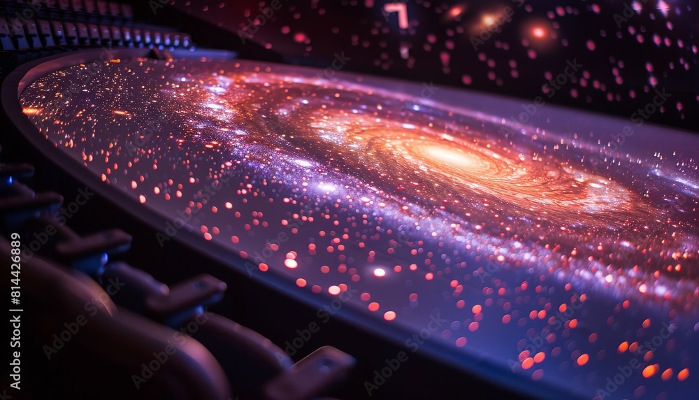 Projection of a galaxy in a planetarium, side view, cosmic journey ...