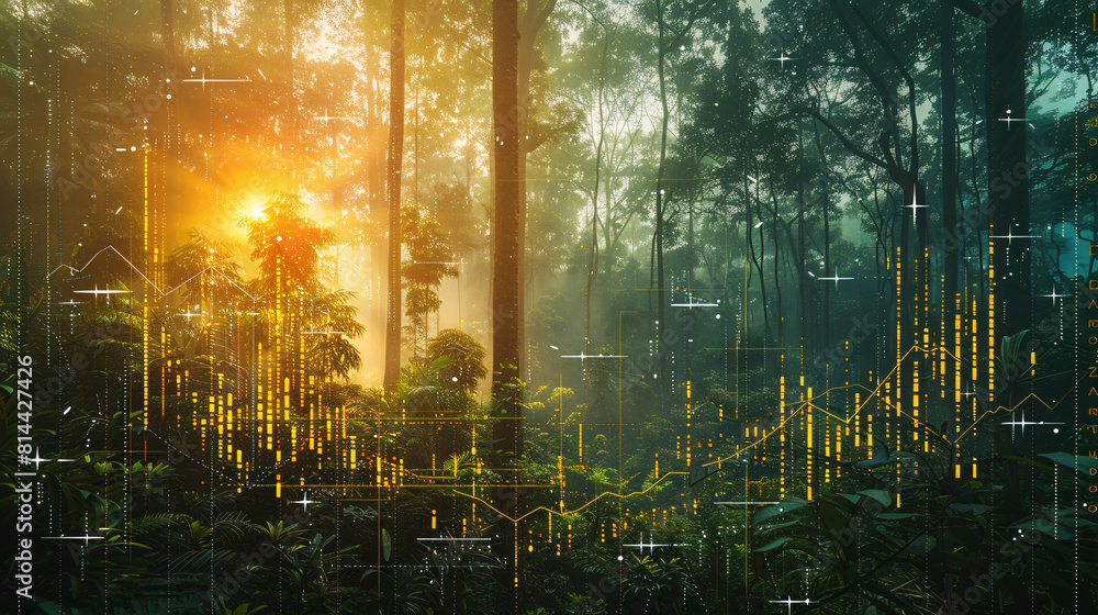 A composite image of a thriving ecosystem with transparent data ...