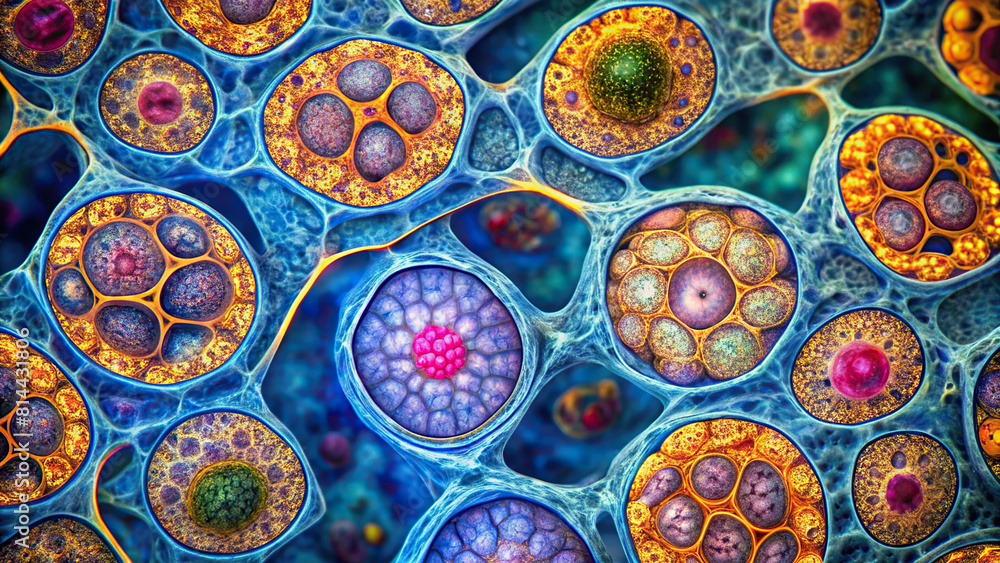 Closeup of adrenal glands under a microscope, revealing the intricate ...