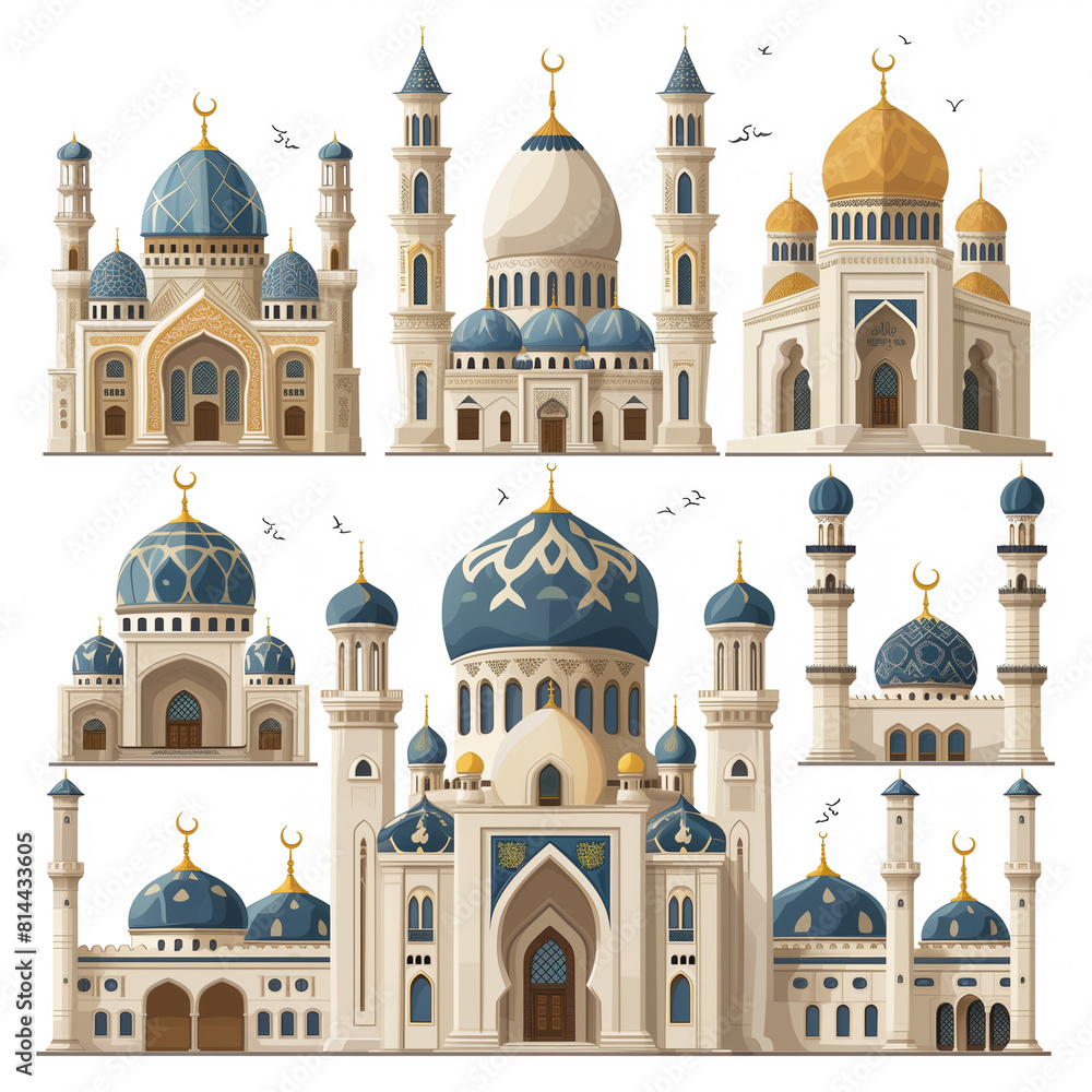 set of cartoon vector mosque buildings Stock Illustration | Adobe Stock