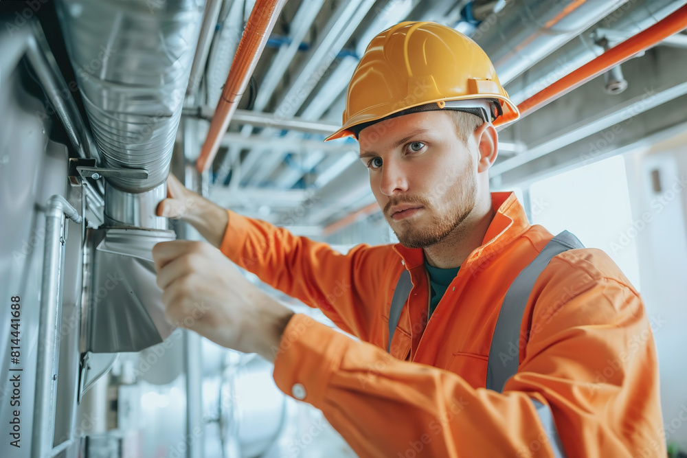 HVAC technician installing ductwork, ensuring proper airflow and ...