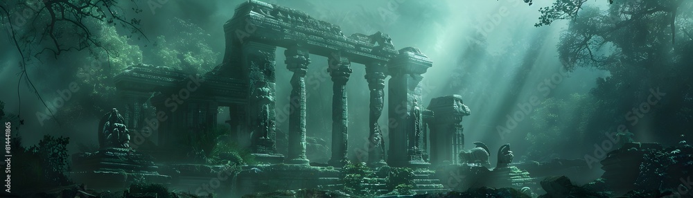 Mystical Hidden Alien Temple in Unexplored Jungle Landscape Futuristic Science Fiction Concept ...